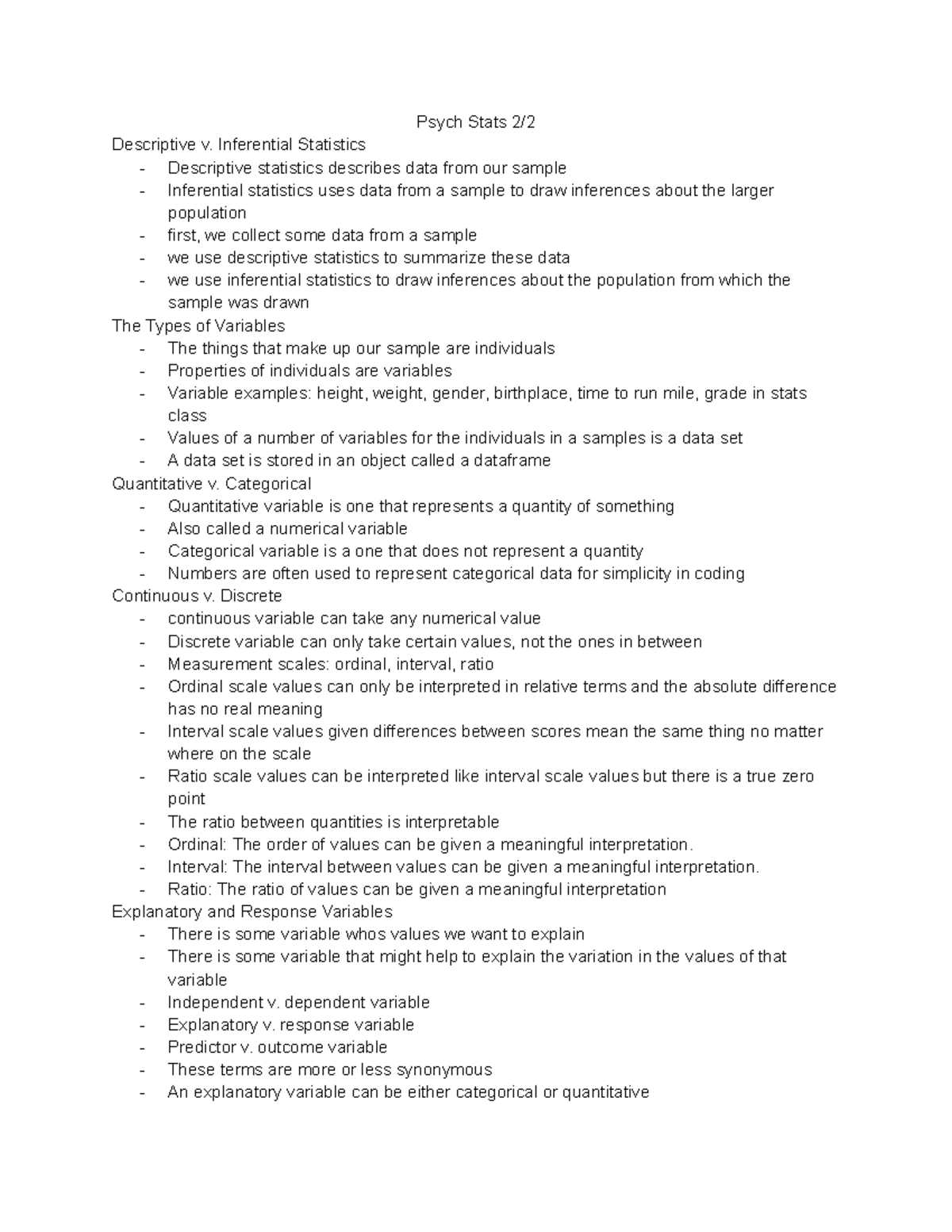 Psych Stats 2/2 - Psych Stats 2/ Descriptive v. Inferential Statistics ...