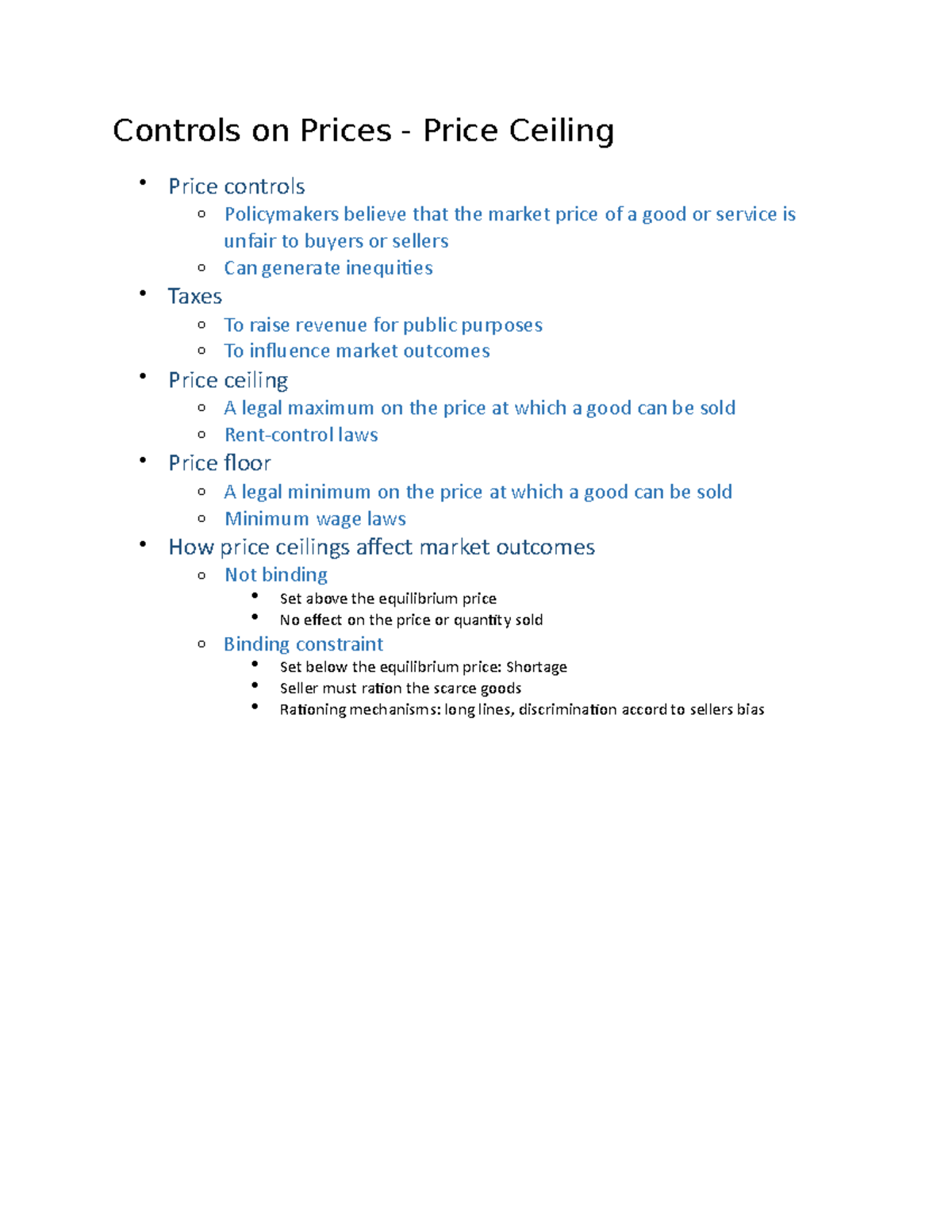 Controls on Prices - Price Ceiling - Studocu