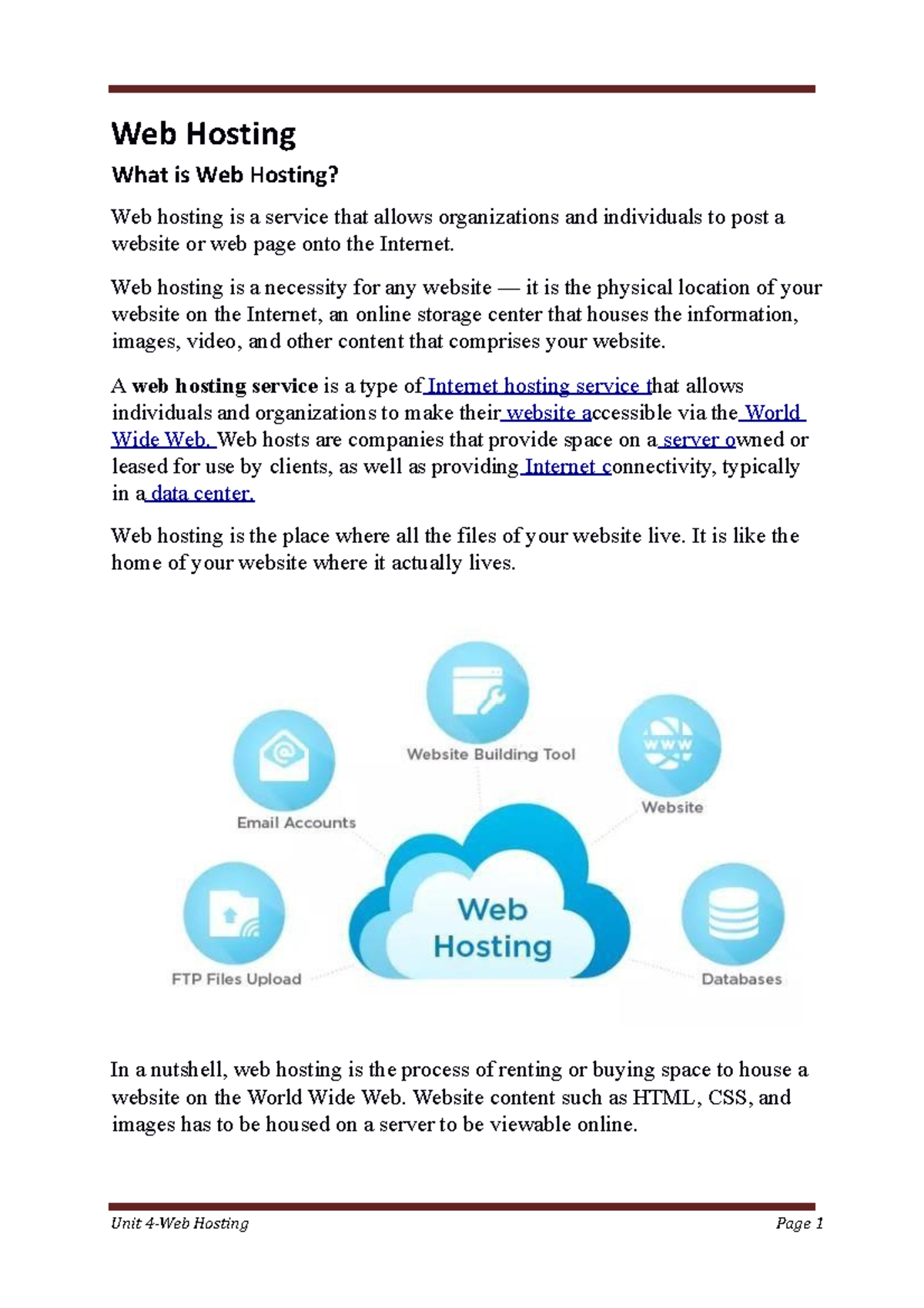 Web Hosting - Web Hosting What is Web Hosting? Web hosting is a service ...