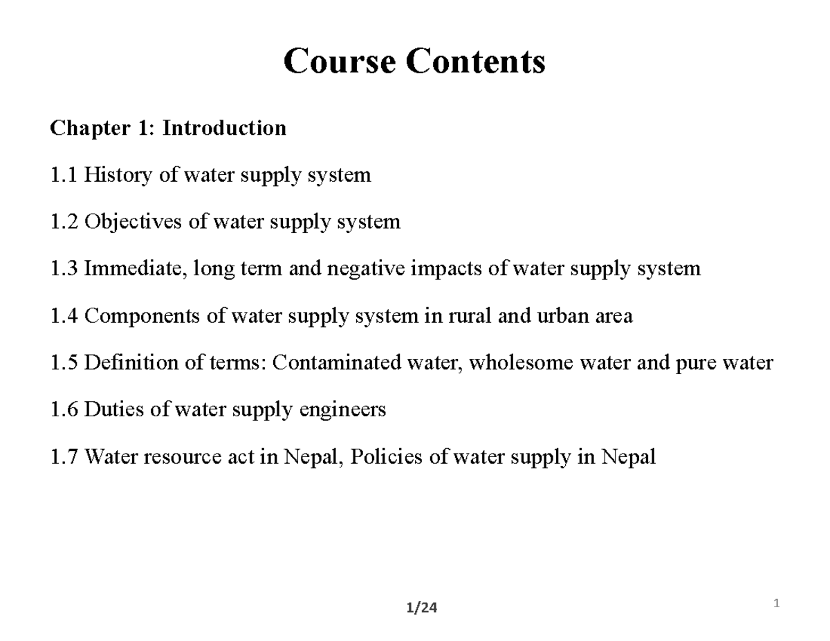Chapter-1-Introduction Water-Supply - Course Contents Chapter 1 ...