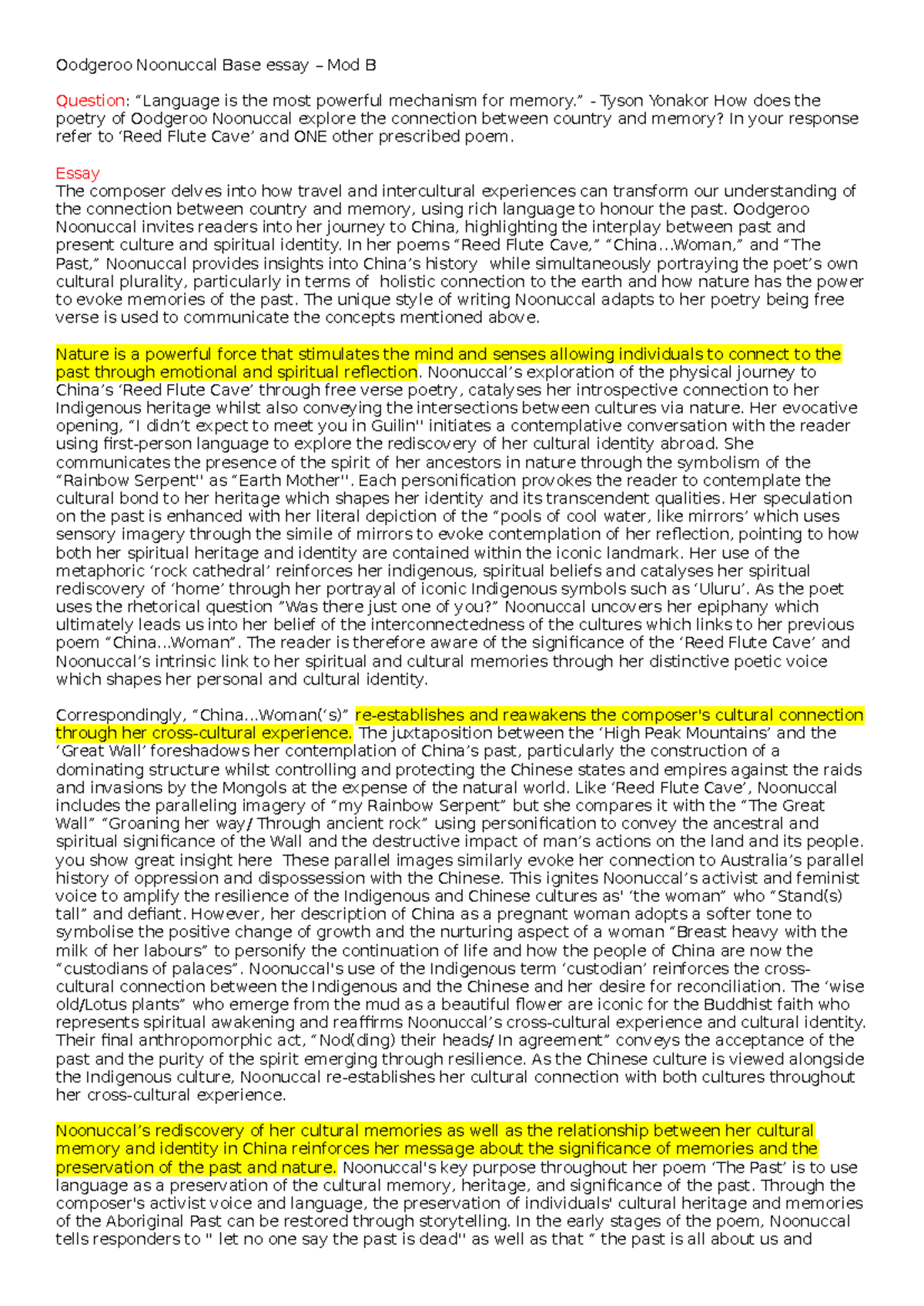 Oodgeroo Noonuccal Base essay - ” - Tyson Yonakor How does the poetry ...