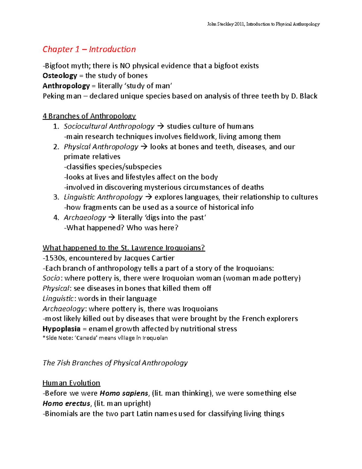 Anth 1120 Textbook Notes Chap 1 6 Chapter 1 Introduction Bigfoot Myth There Is No Physical