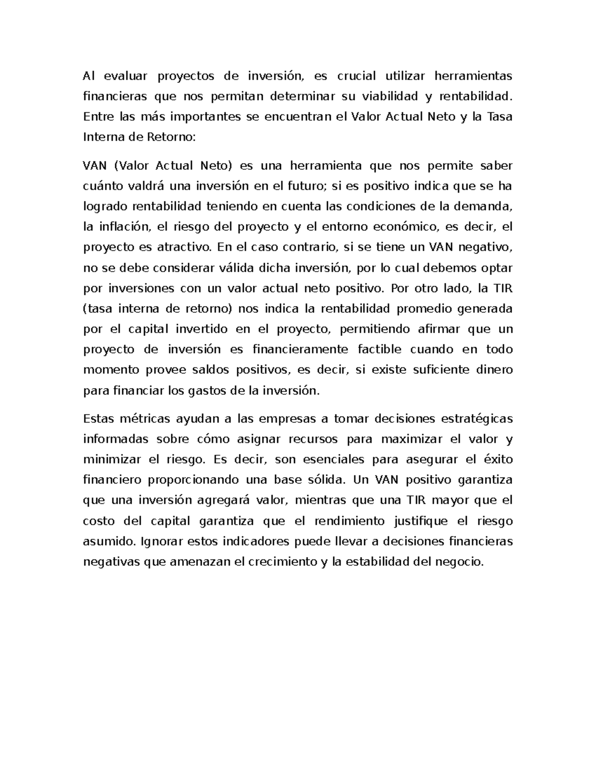 SOBRE EL VAN_GRUPO3 - Al evaluar proyectos de inversión, es crucial ...