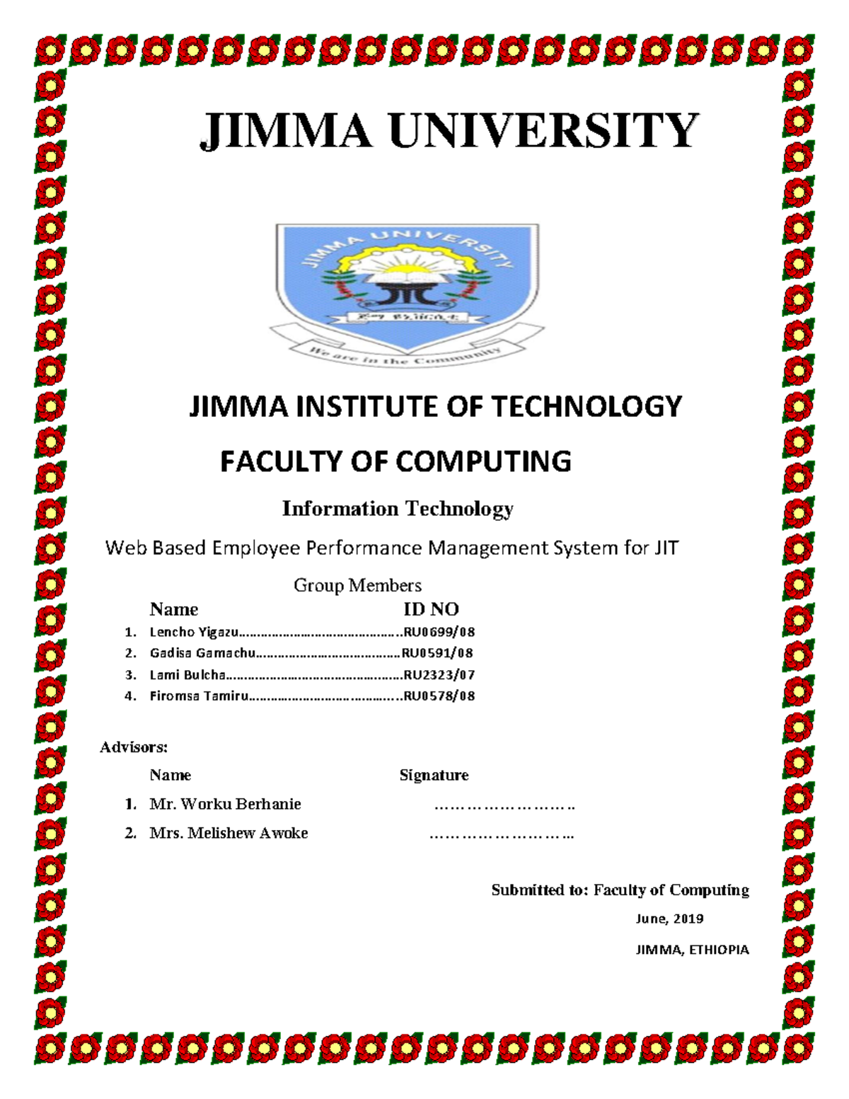 Final Project Document - JIMMA UNIVERSITY JIMMA INSTITUTE OF TECHNOLOGY FACULTY OF COMPUTING ...