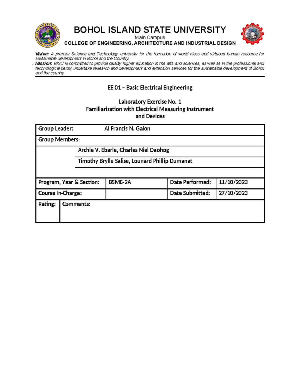 Lab Report Format EE 01 - This helps as a guide for upcoming 2nd years ...