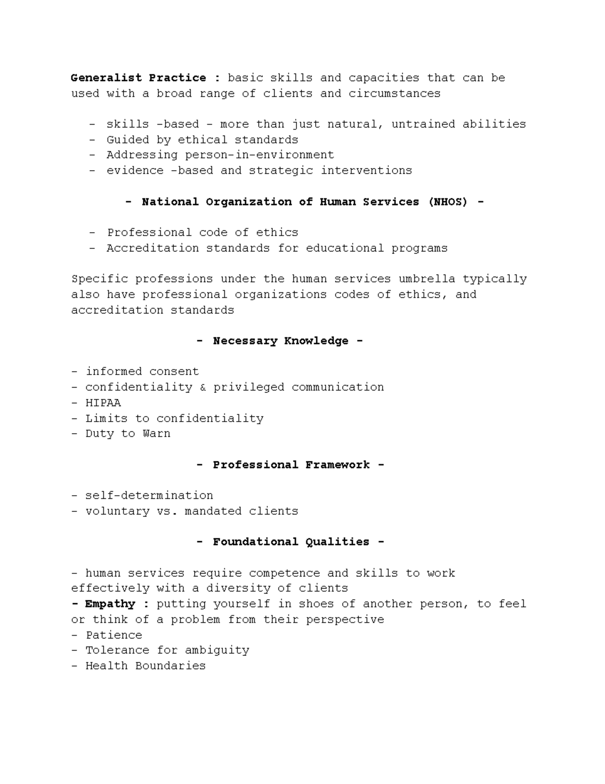 Generalist Skills - notes - Generalist Practice : basic skills and ...