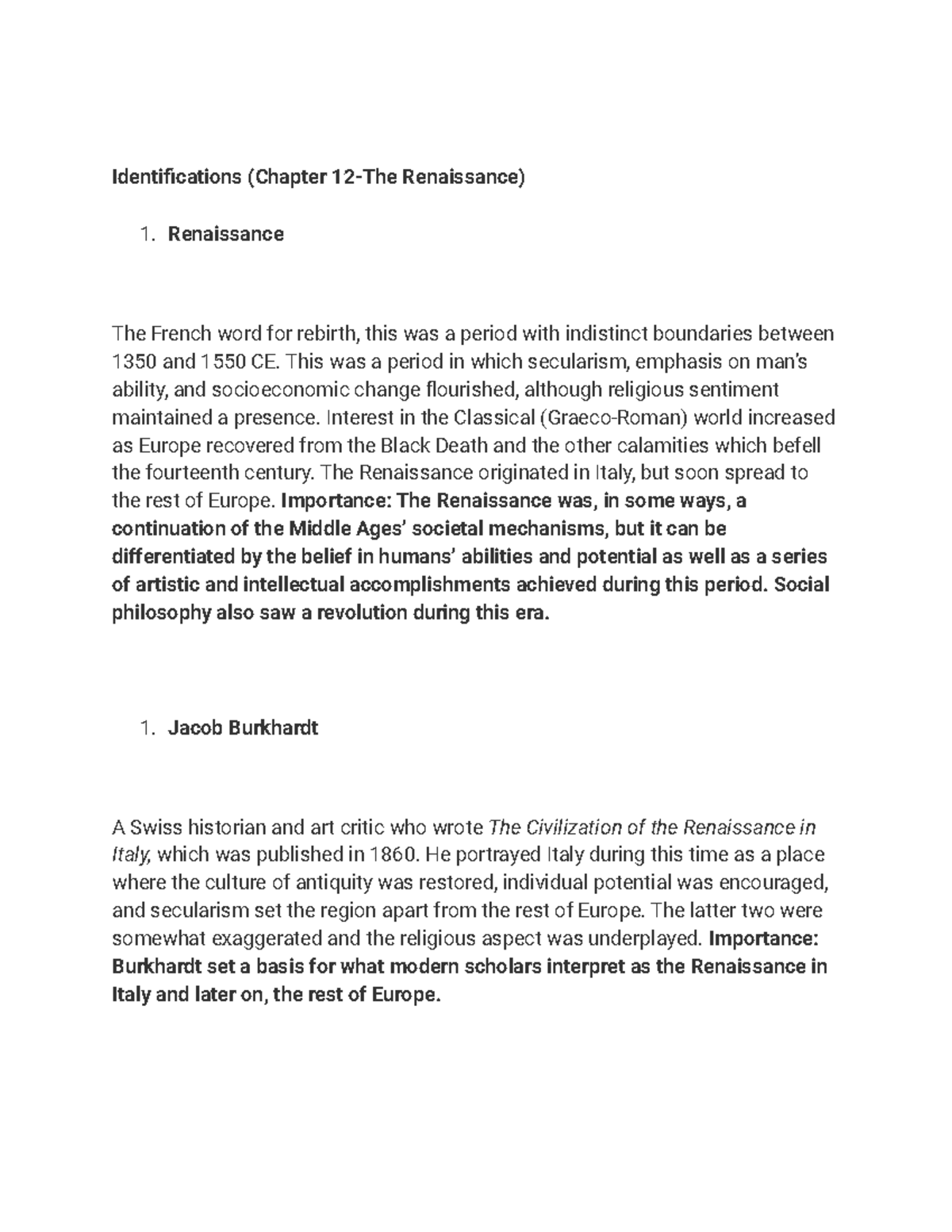 Identifications (Chapter 12-The Renaissance) - Identifications (Chapter ...