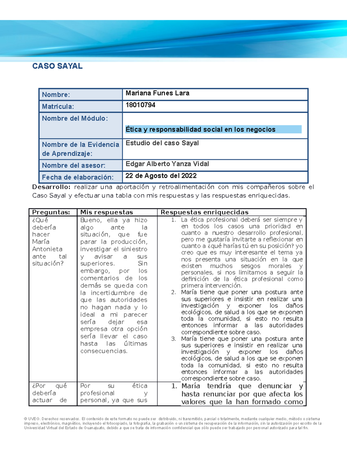 Funes Lara Caso Sayal - CASO SAYAL Desarrollo: realizar una aportación ...
