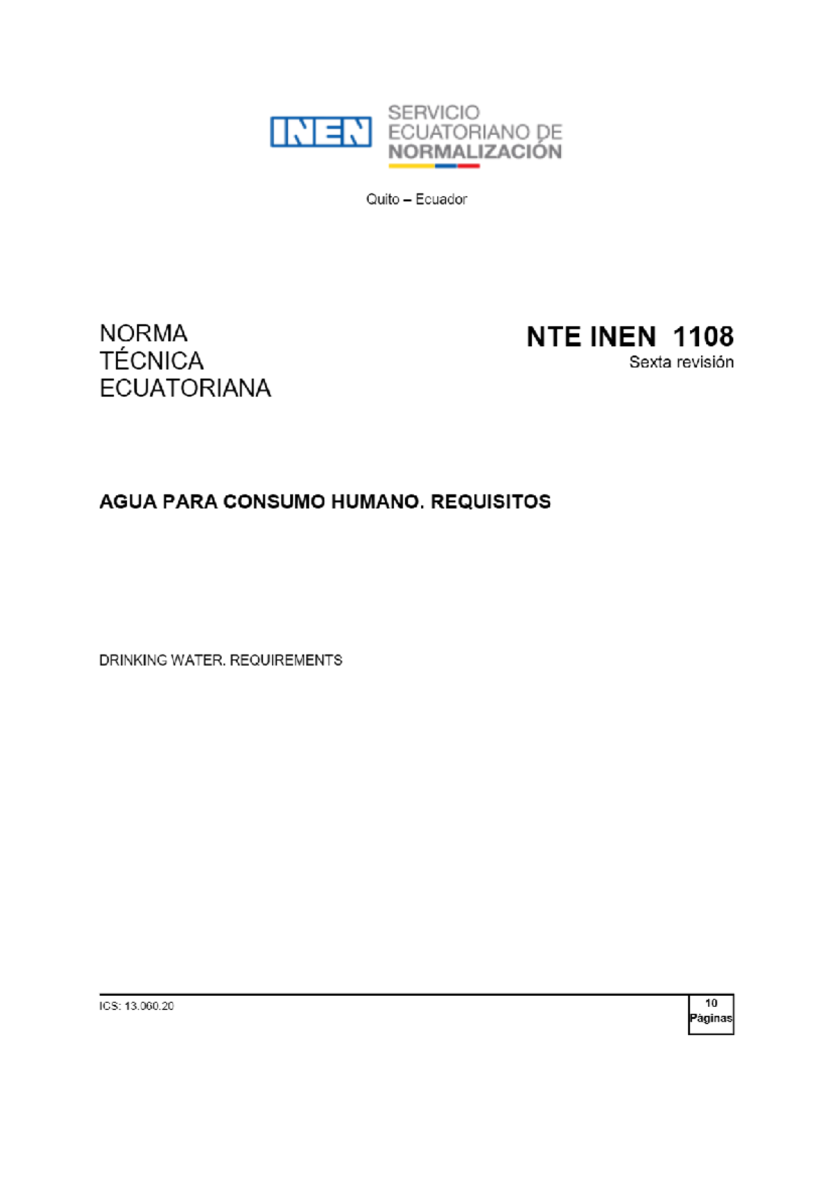 Agua Potable N-INEN 1108-6 marzo 2020 - SERVICIO INEN ECUATORIANO DE ...