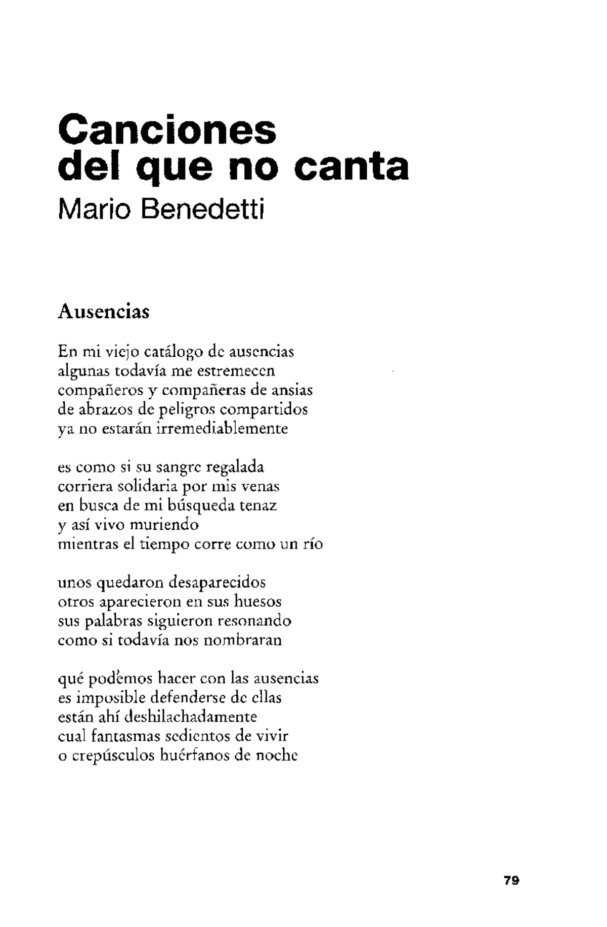 Canciones del que no canta - Canciones del que no canta Mario Benedetti ...