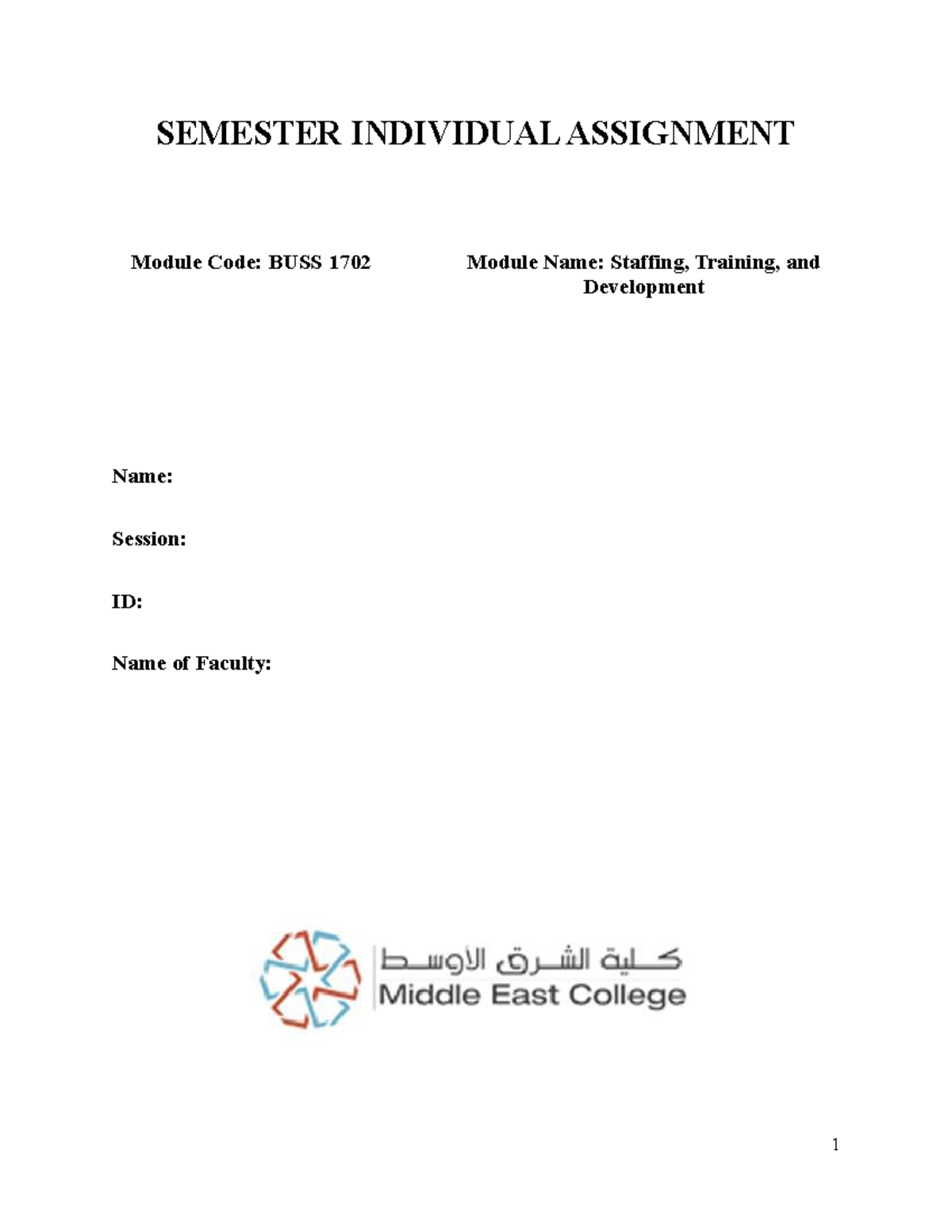 Staffing, Training & Development - SEMESTER INDIVIDUAL ASSIGNMENT ...
