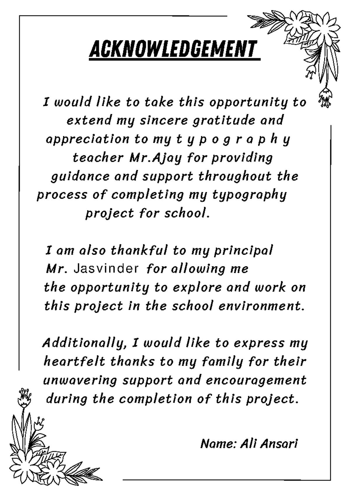 Computer Project Acknowledgement - Acknowledgement during the ...