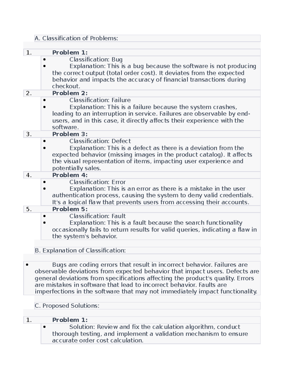 A - this is important - A. Classification of Problems: 1. Problem 1 ...