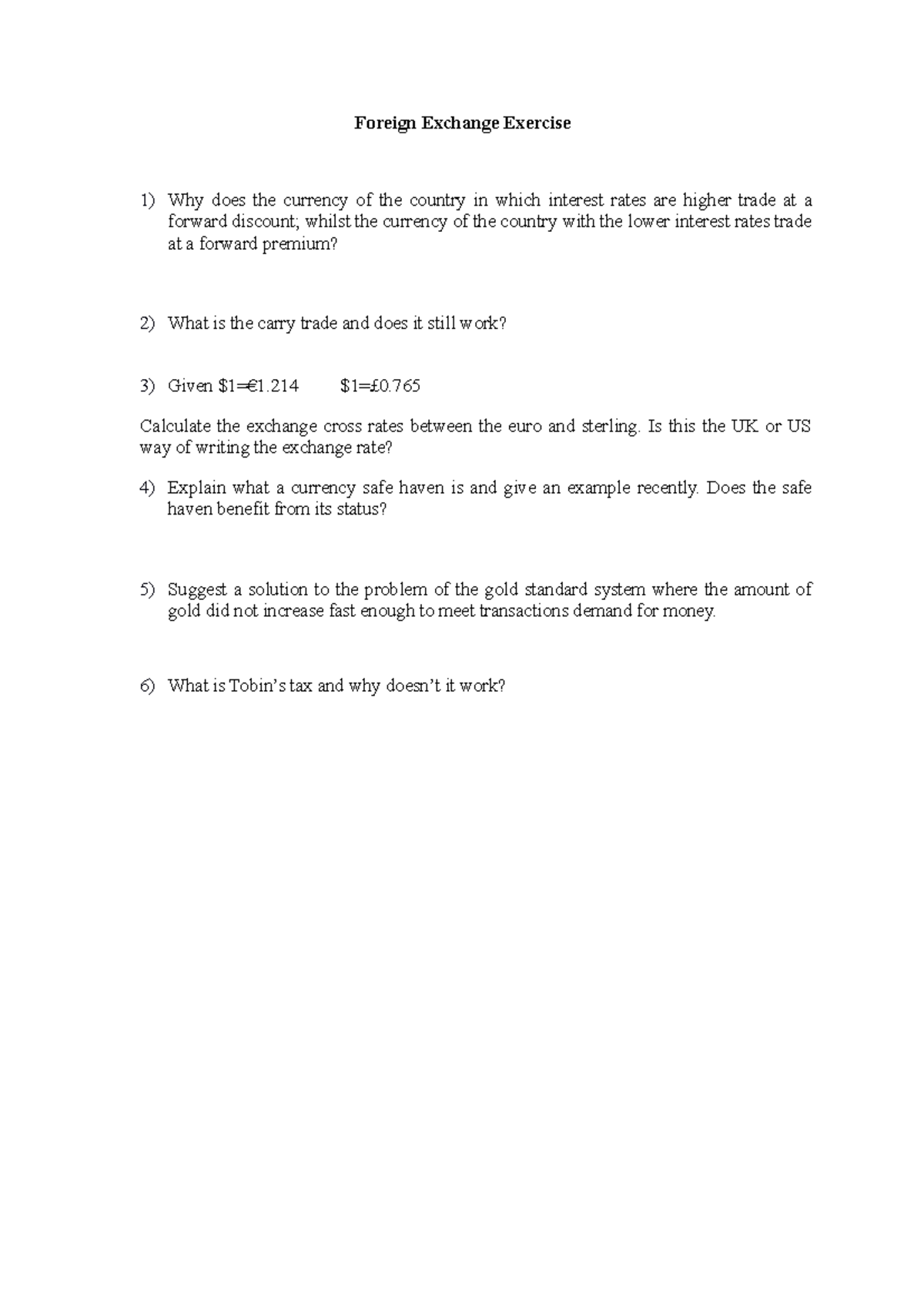 Foreign Exchange Exercise - Foreign Exchange Exercise Why does the ...