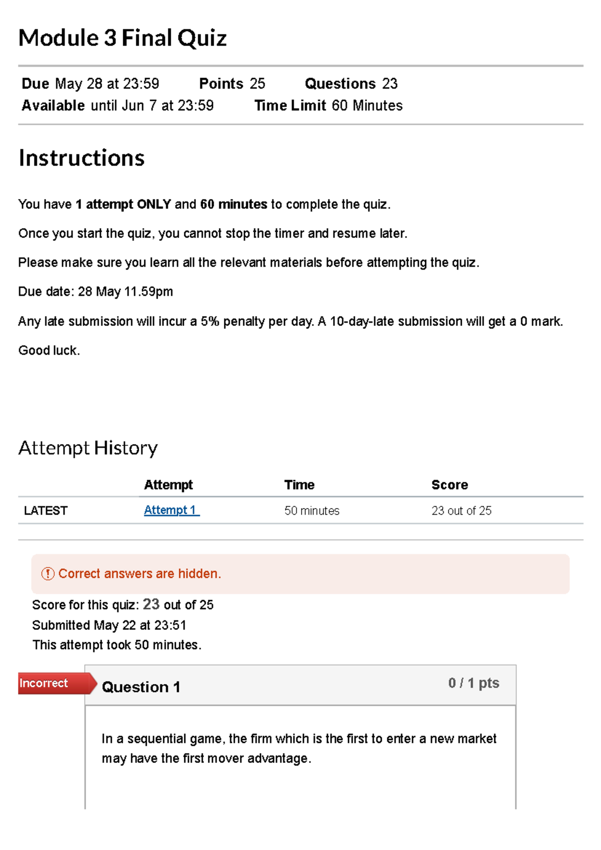 Module 3 Final Quiz: OLET2135 Economic Strategy and Negotiation - Module 3 Final Quiz Due May 28 ...
