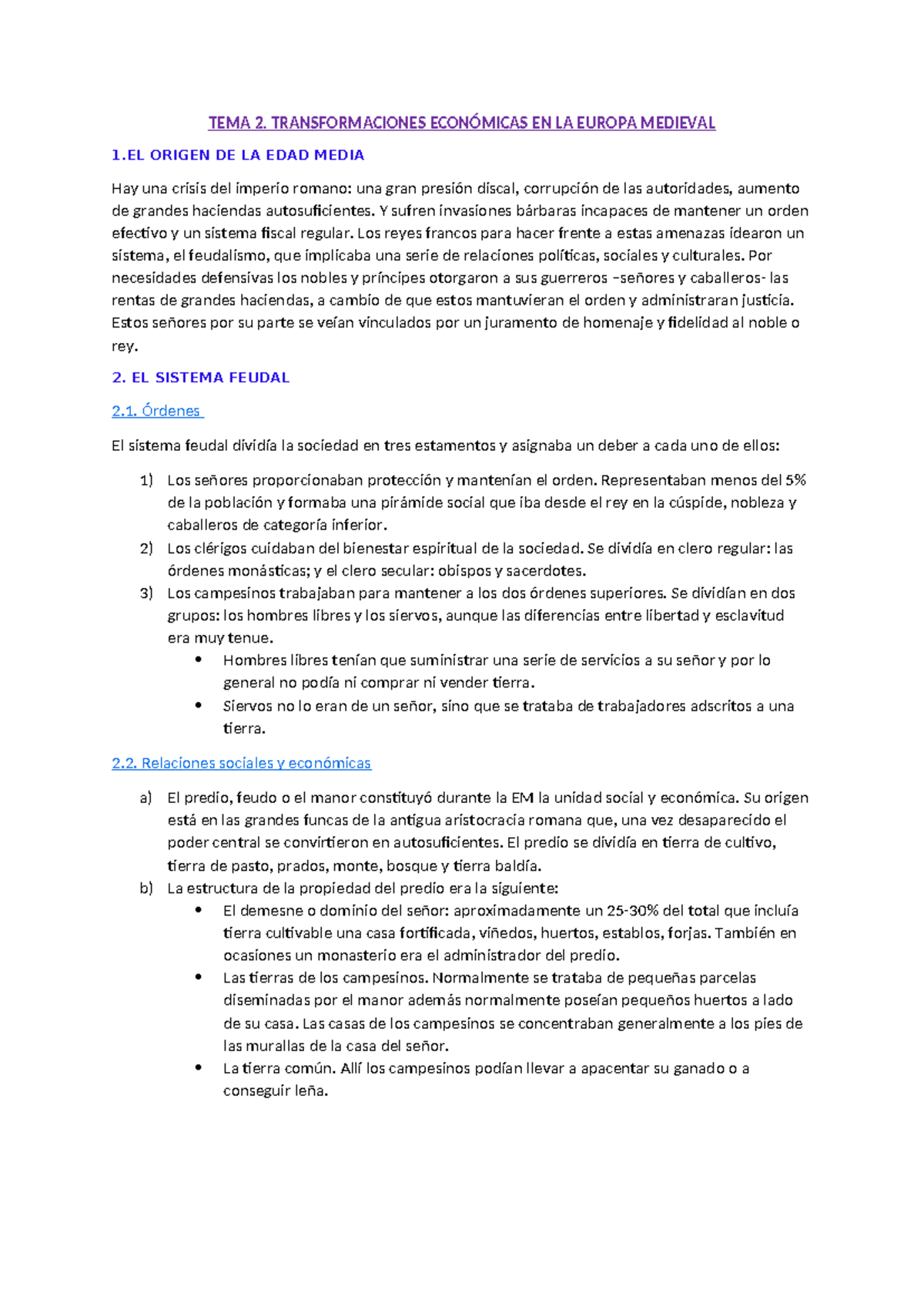 Tema 2. Historia economica - TEMA 2. TRANSFORMACIONES ECONÓMICAS EN LA EUROPA MEDIEVAL 1 ORIGEN ...