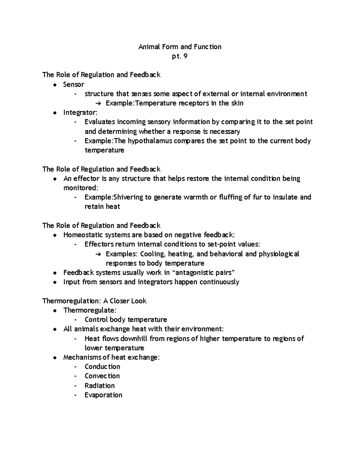 Animal Form and Function pt. 9 - 9 The Role of Regulation and Feedback ...