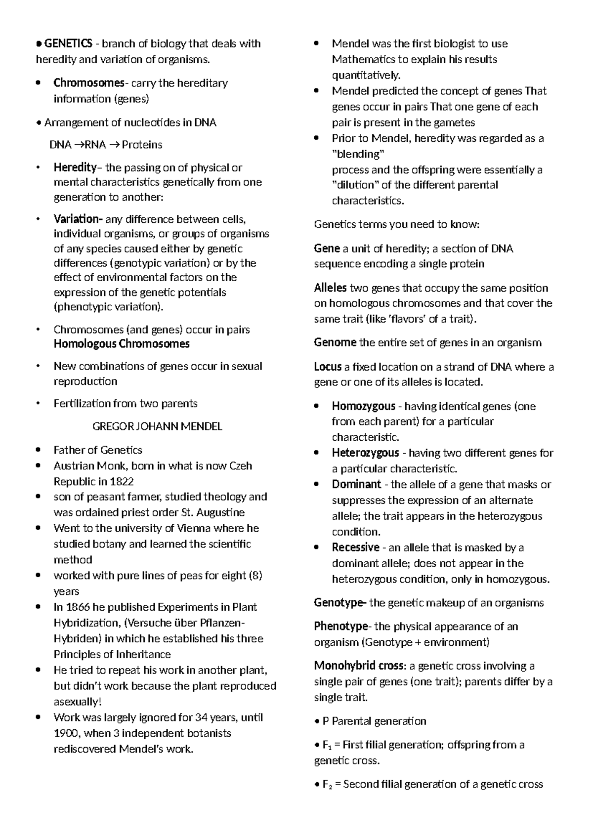 Genetics - reviewer - GENETICS - branch of biology that deals with ...