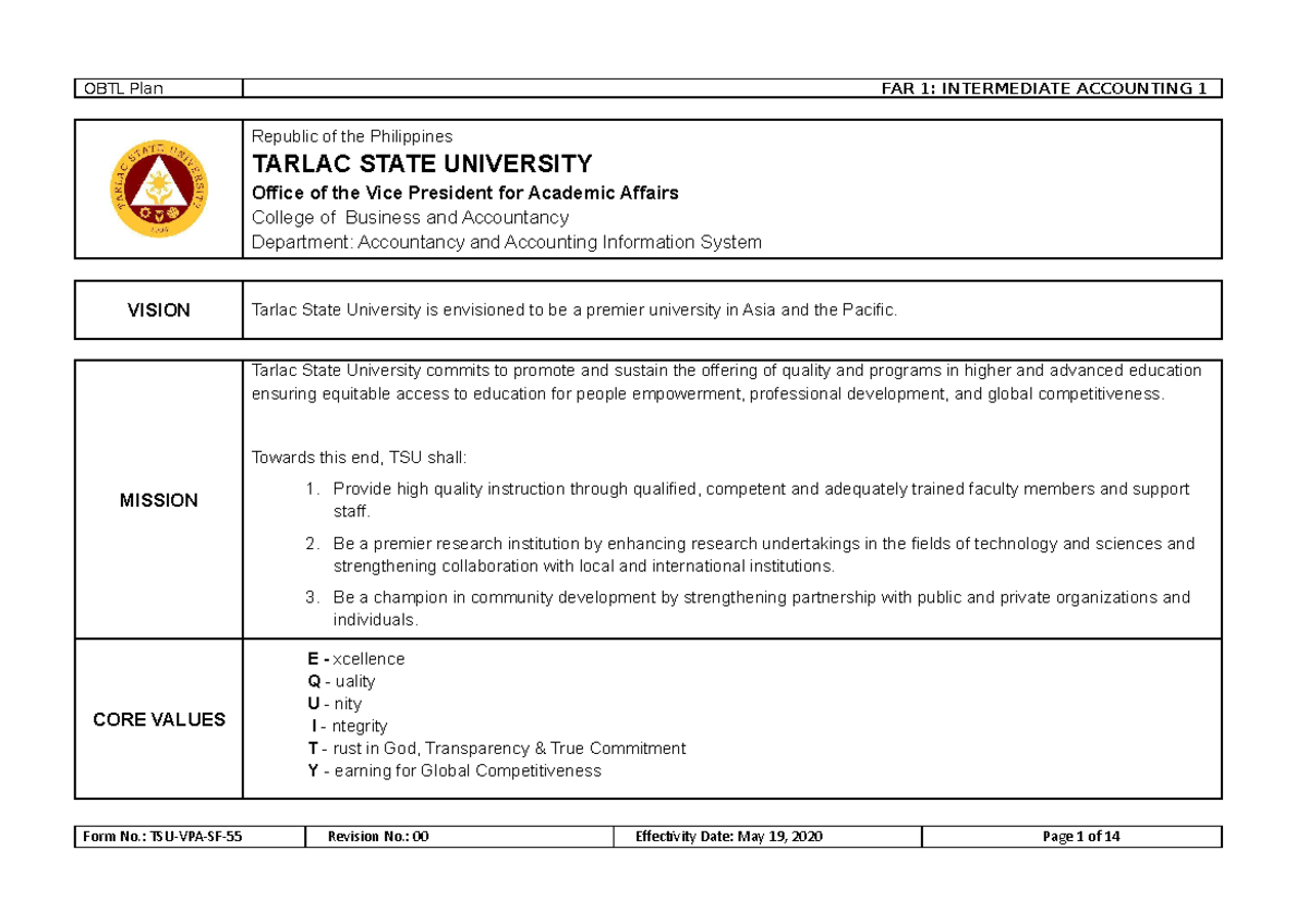 FAR 1 Flexible OBTL A4 - Republic of the Philippines TARLAC STATE ...