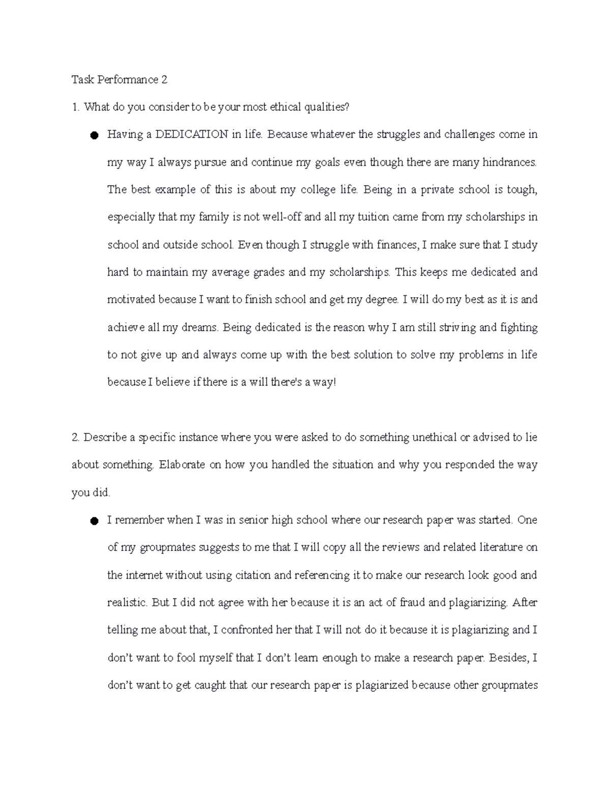 Task Performance 2 - Ethics Module 03 The Act - Task Performance 2 What ...