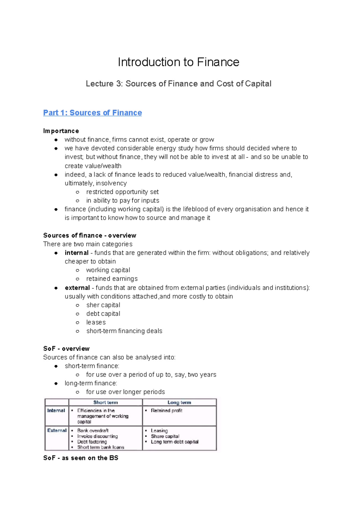 Lecture 3 Sources of Finance and Cost of Cpatial - Introduction to ...