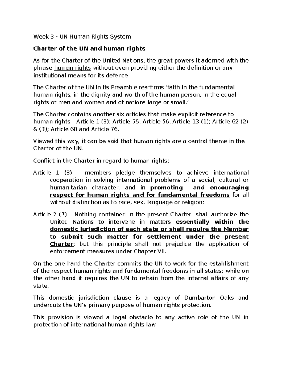 3. Week 3 Class notes - good as possible - Week 3 - UN Human Rights ...