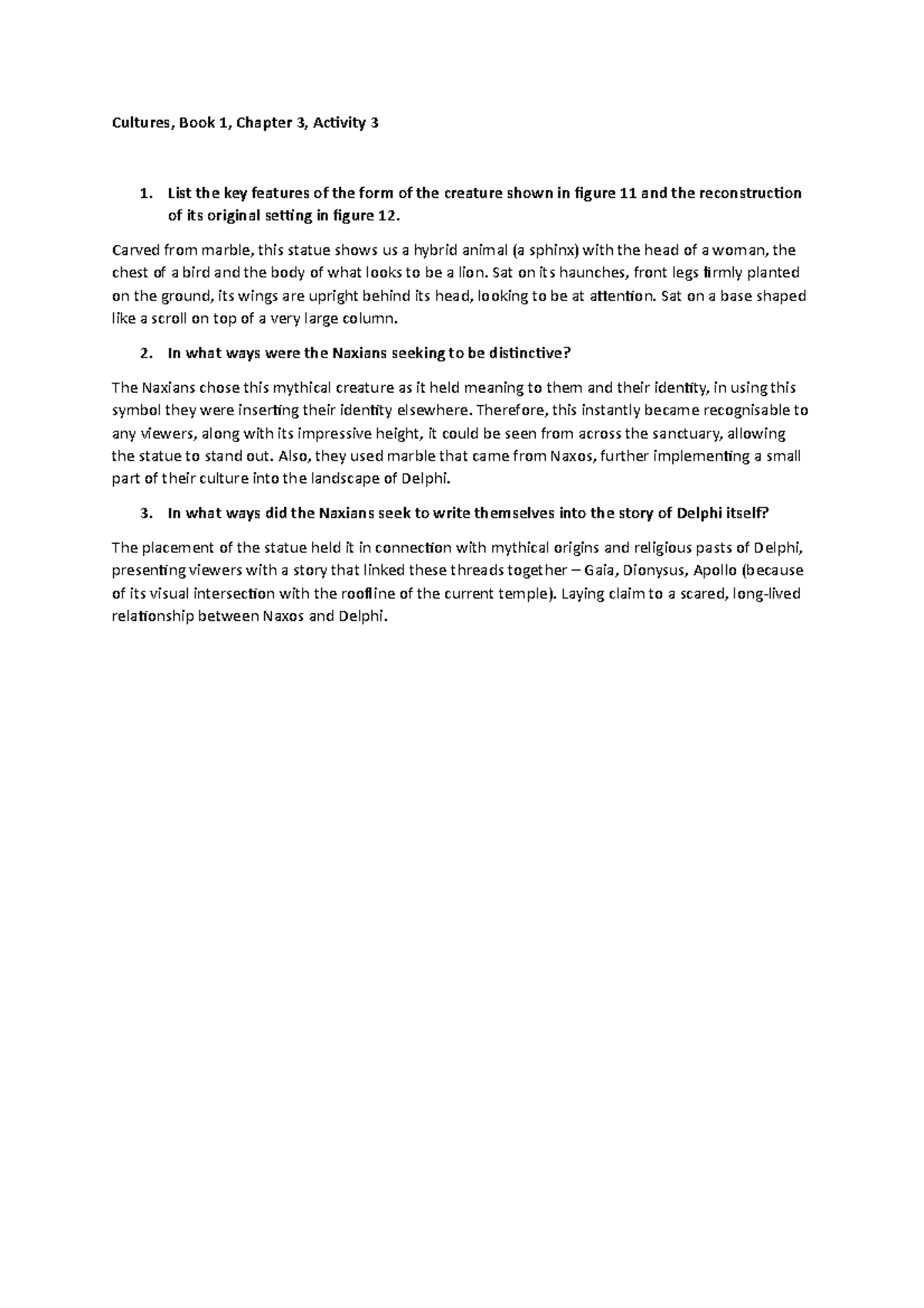 Book 1, Chapter 3, Activity 3 - Cultures, Book 1, Chapter 3, Activity 3 ...