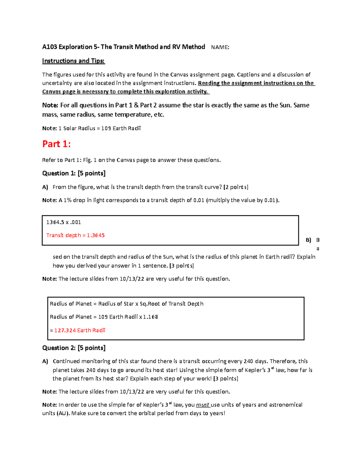 Exploration 5 - Transit and Rv Method - A103 Exploration 5- The Transit ...