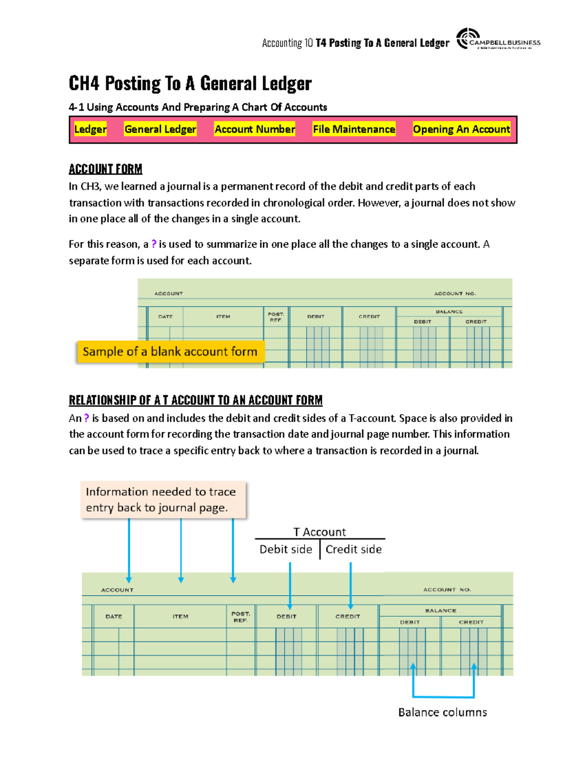 4-1 Notes - Using Accounts And Preparing A Chart Of Accounts - CH4 ...