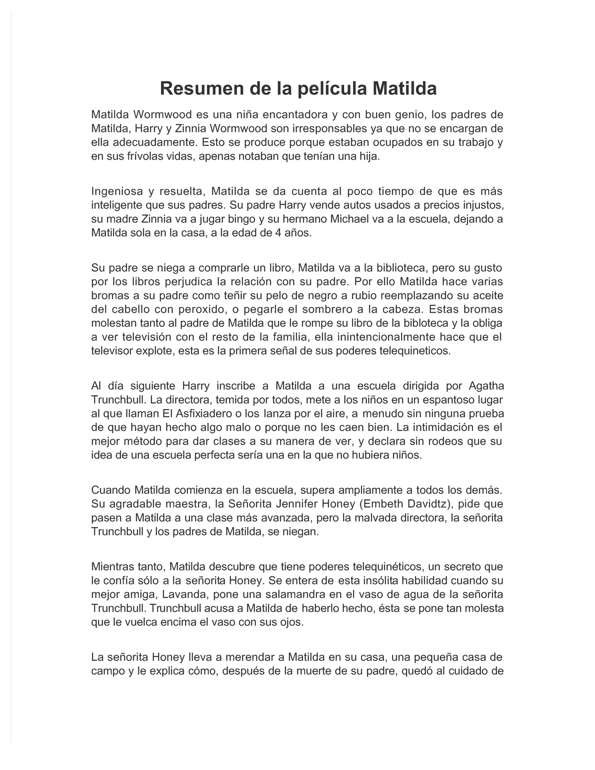 Matilda - tencologia - Resumen de la película MatildaResumen de la película Matilda Matilda ...