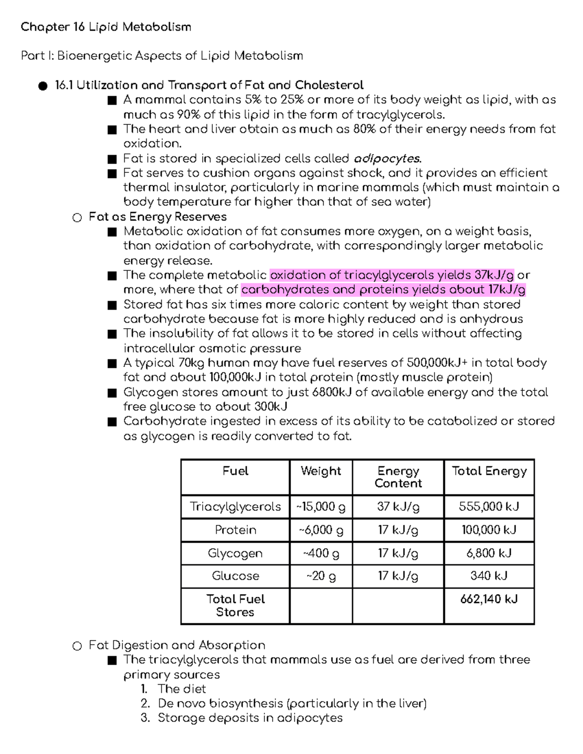 Chapter 16 Lipid Metabolism - Chapter 16 Lipid Metabolism Part I ...