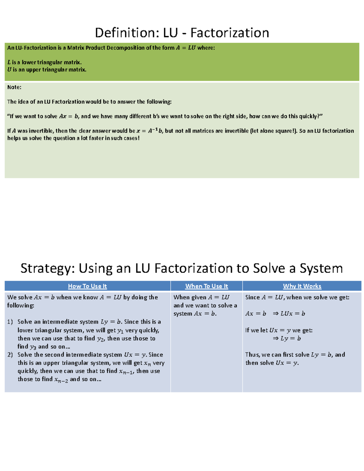 Lesson 3- LU Factorization - Definition: LU - Factorization An LU-Factorization is a Matrix ...