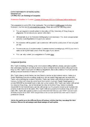 LW3902 Tutorial Questions wk3 - LW3902 Law Relating to Companies School ...