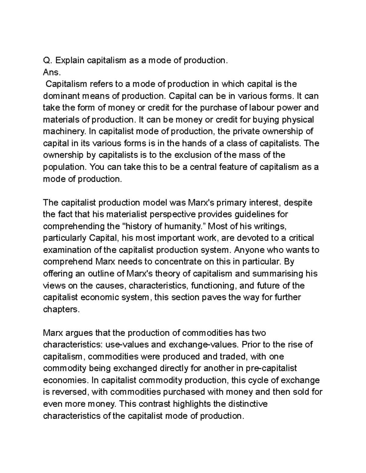 capitalism as mode of production - Q. Explain capitalism as a mode of ...