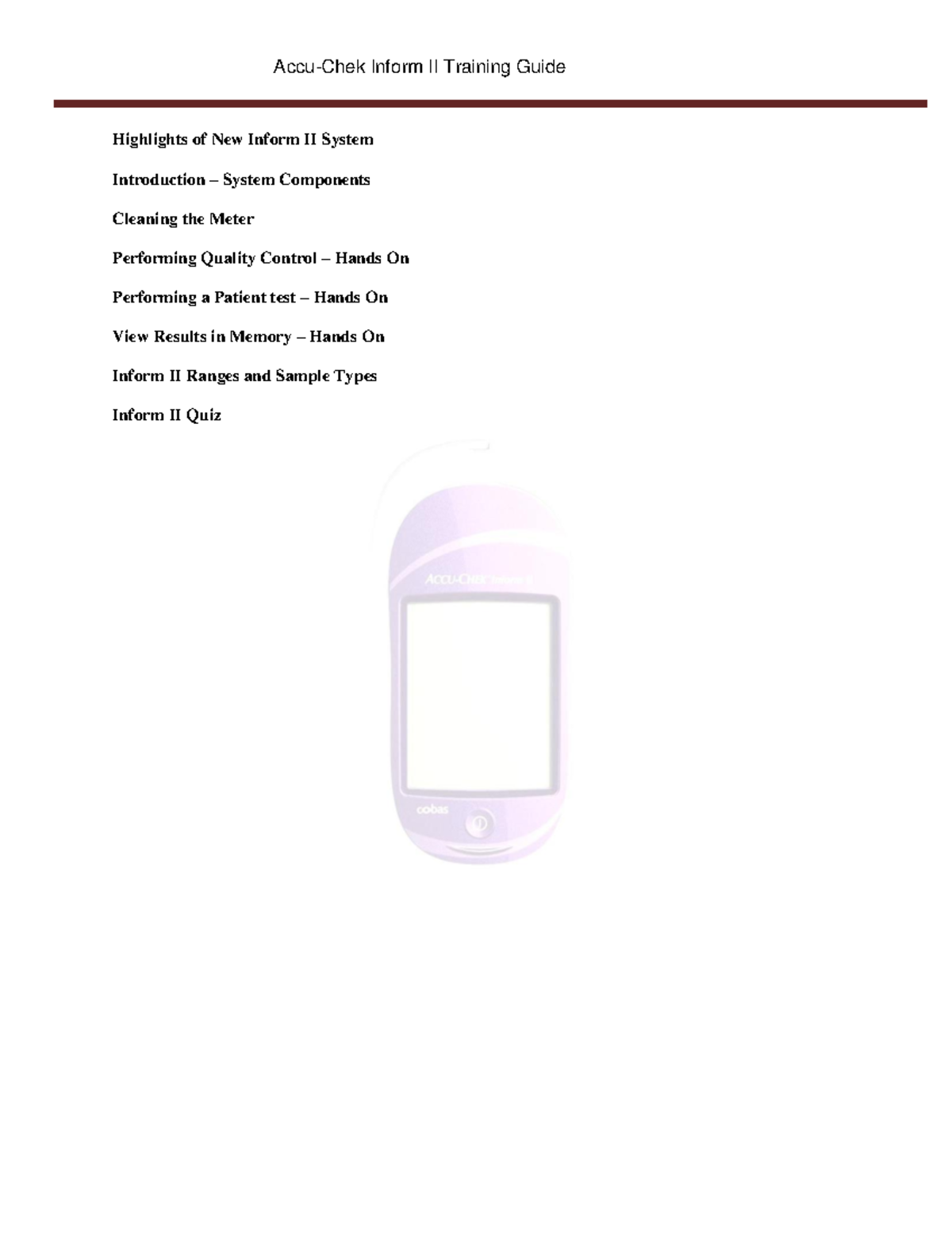 Accuchek Inform II In-Service Training 2 - Highlights of New Inform II ...