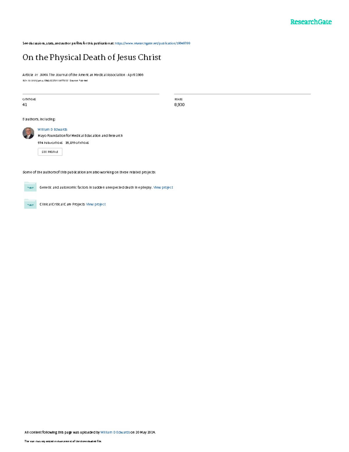 Physical Deathof Jesus Christ JAMA 1986 - See discussions, stats, and ...