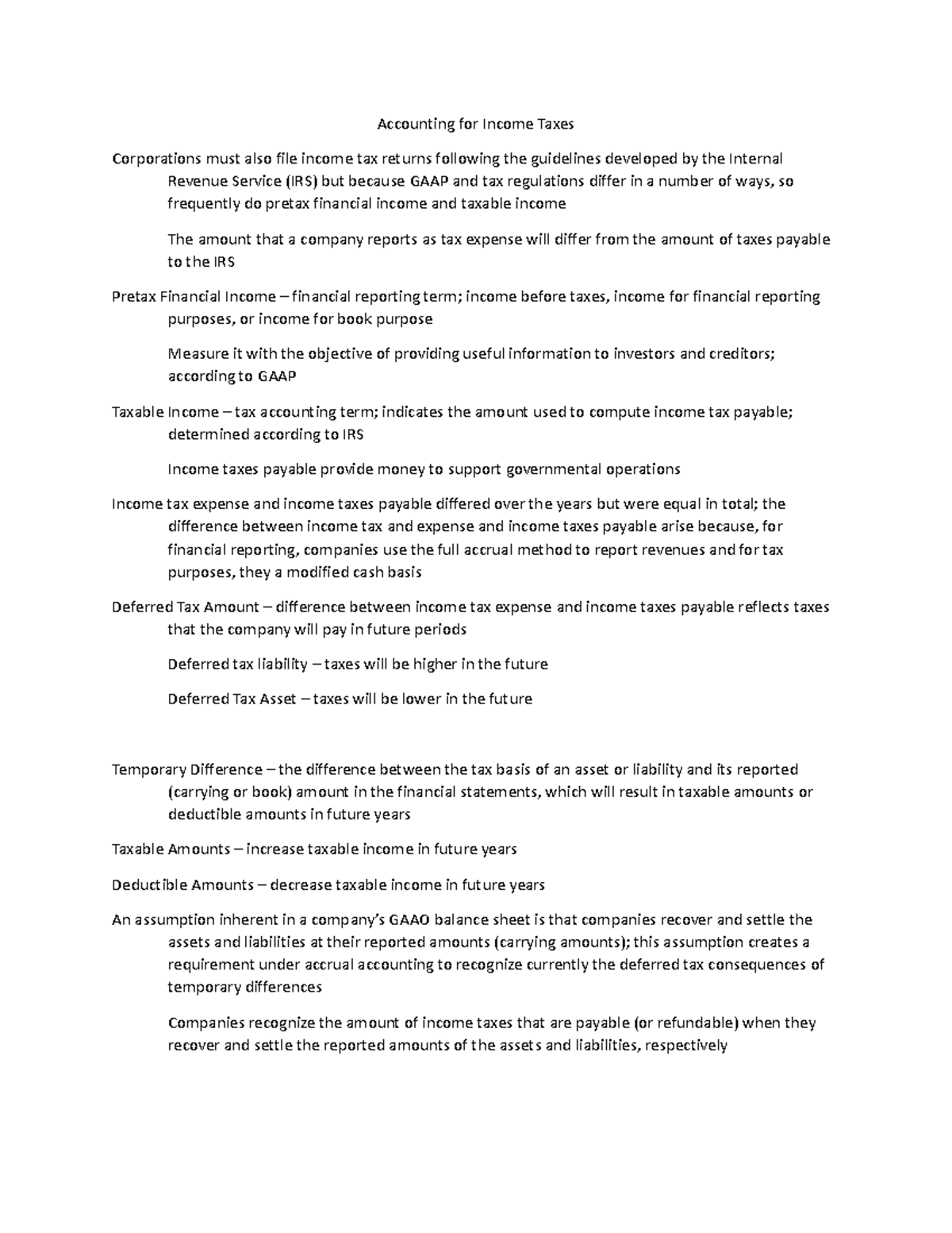Chapter 19 Notes - Accounting for Income Taxes Corporations must also ...