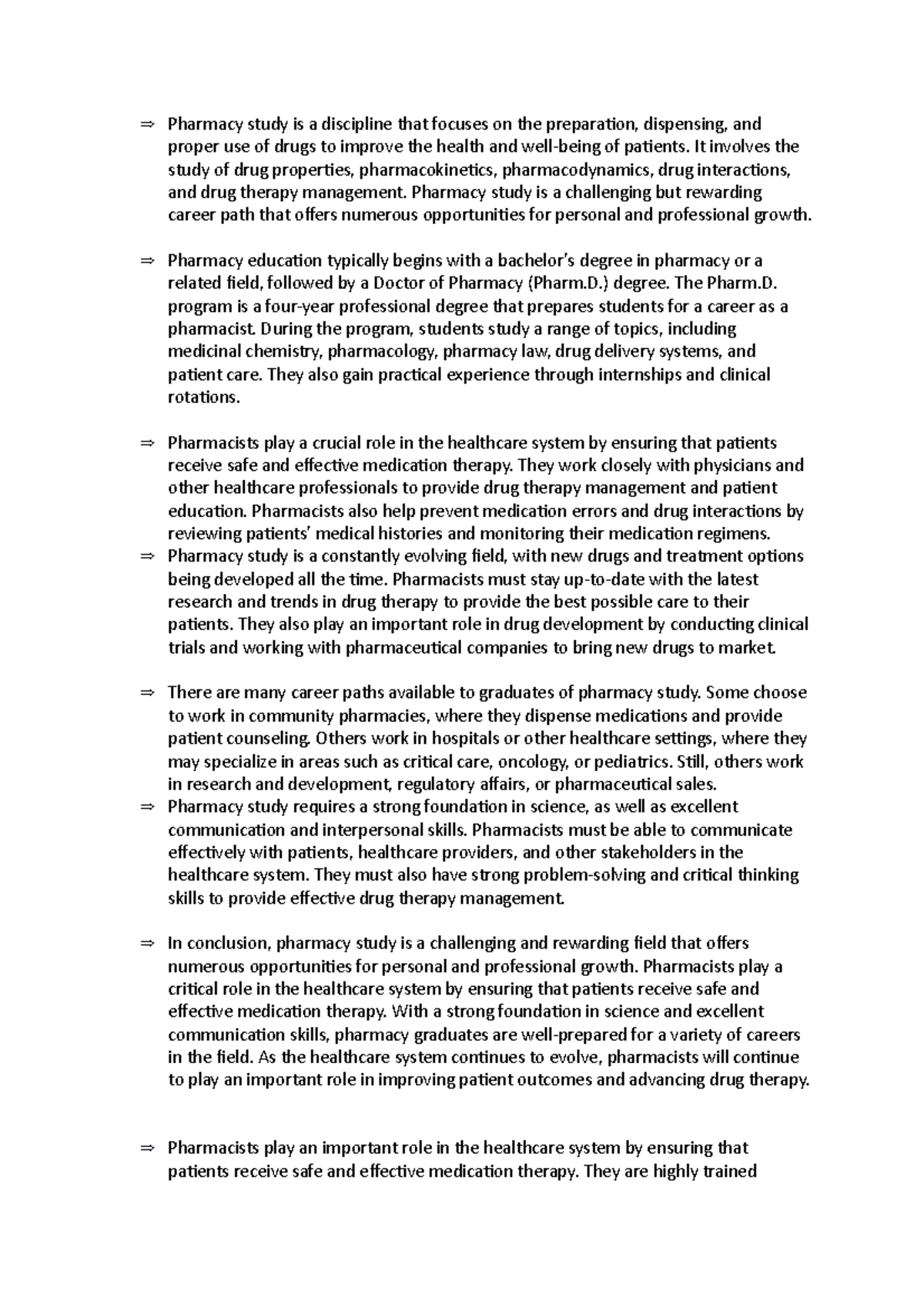 Pharmacy study is a discipline that focuses on the preparation - It ...