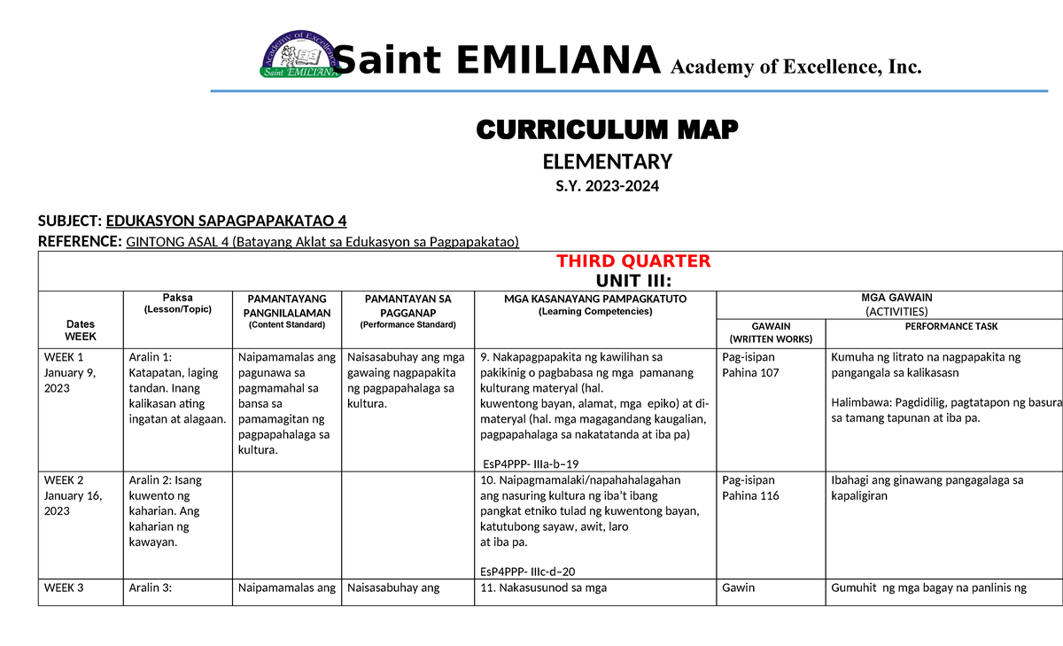 GMRC 4 3rd Quarter - N/A - Saint EMILIANA Academy of Excellence, Inc ...