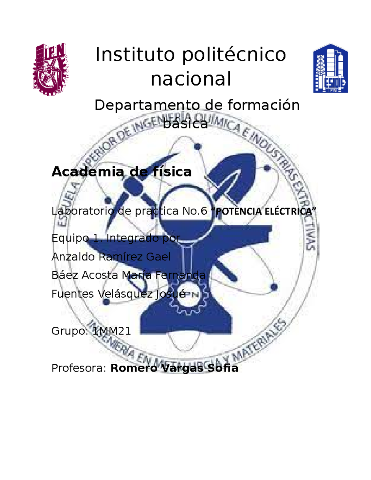 Previos-6 elec - practica 6 electricidad y magnetismo - Instituto politécnico nacional ...