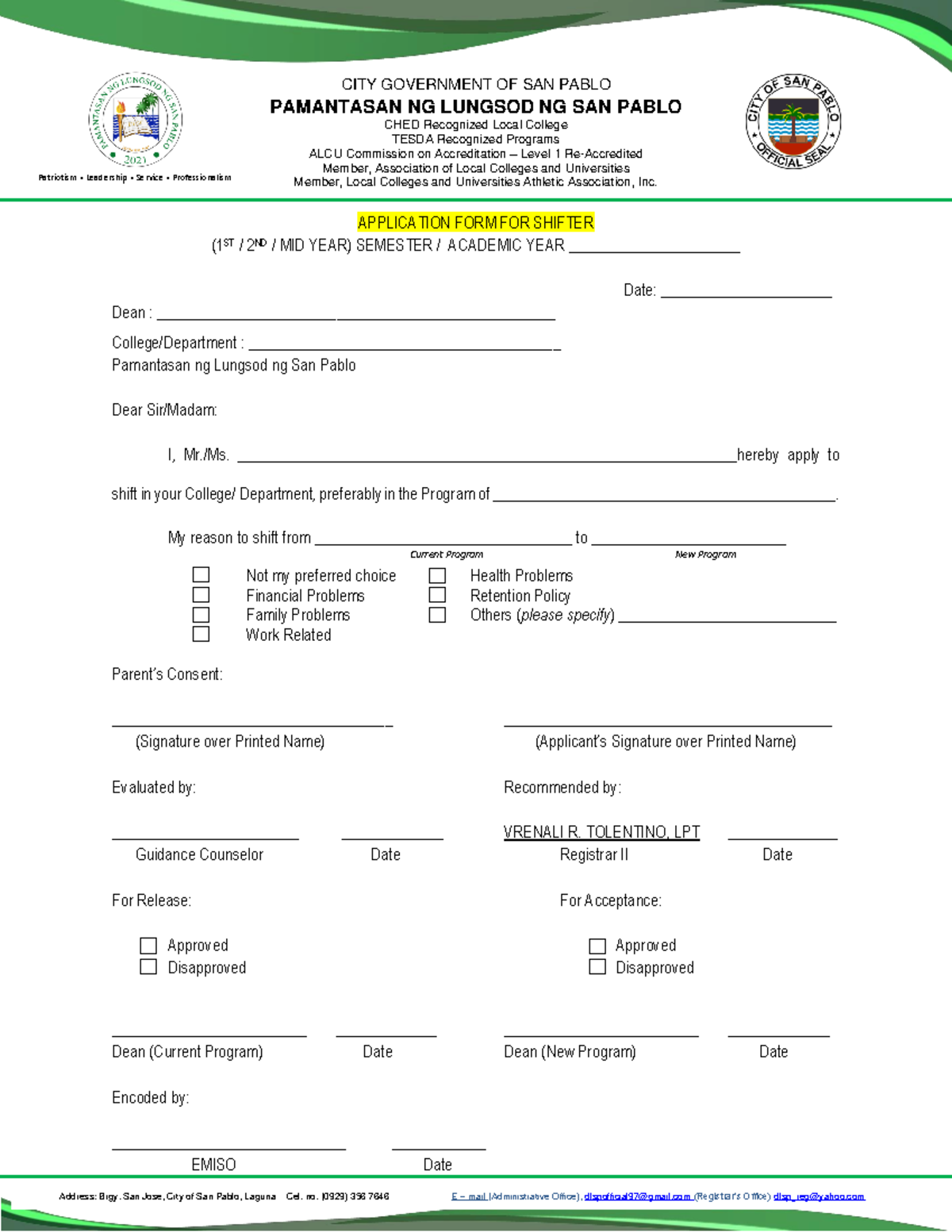 Shifting-Form-2024 - hahwhwhsha - Address: Brgy. San Jose, City of San ...