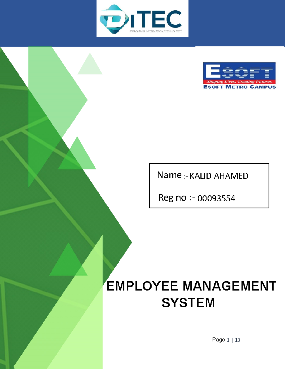 Ditec project Employee Management - Student Enrollment system November ...