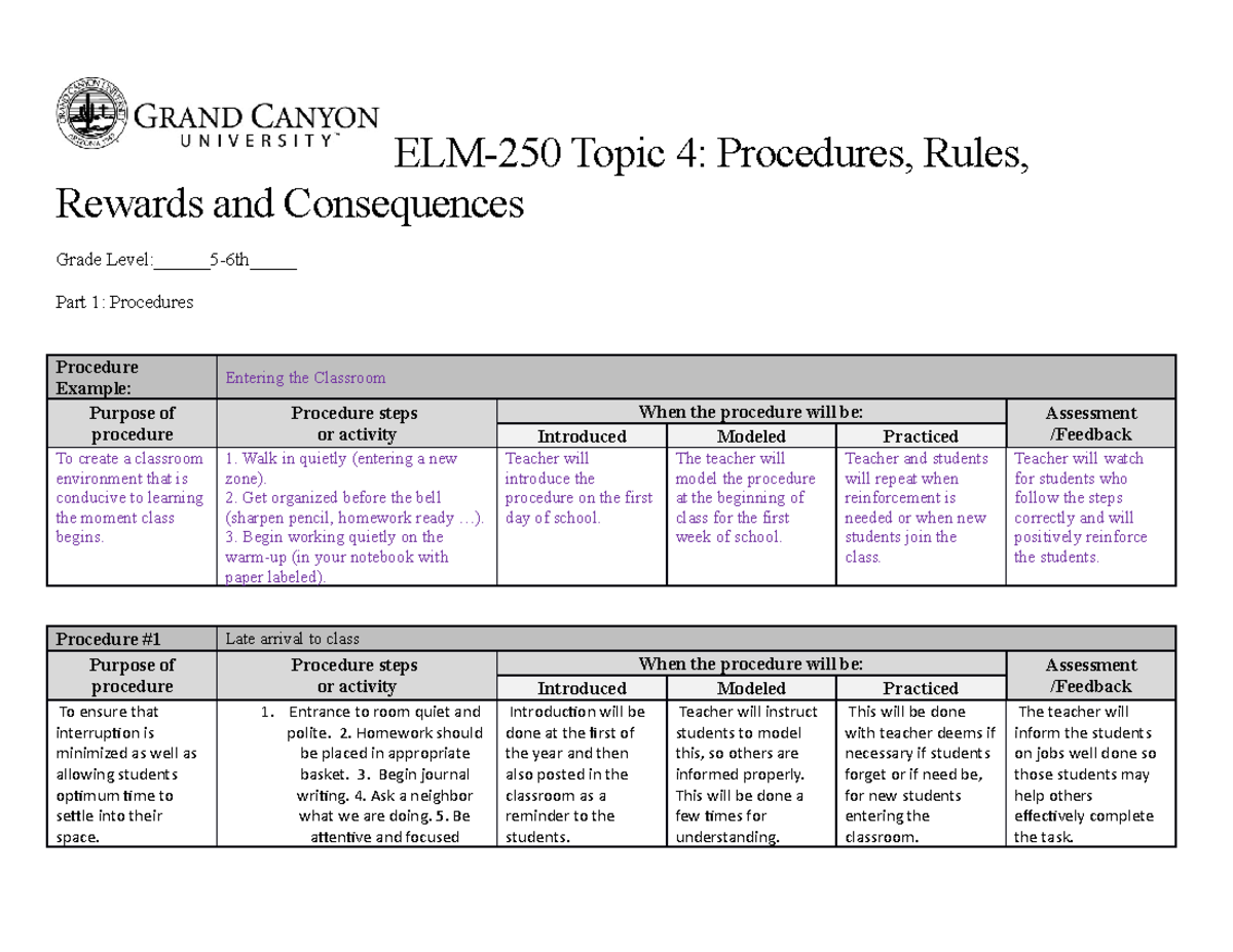 Topic 4 Procedures Template - ELM-250 Topic 4: Procedures, Rules ...