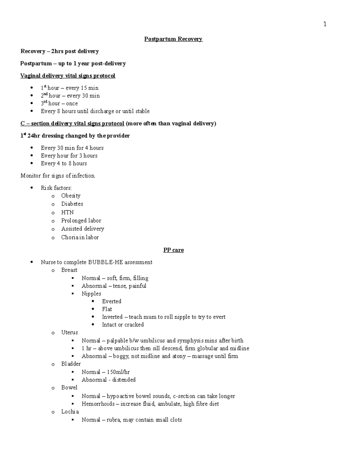 Post partum recovery - lecture notes - Postpartum Recovery Recovery ...