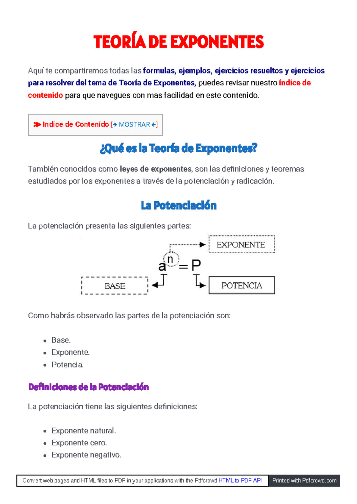 LO - Teoría de exponentes - TEORÍA DE EXPONENTES Aquí te compartiremos ...