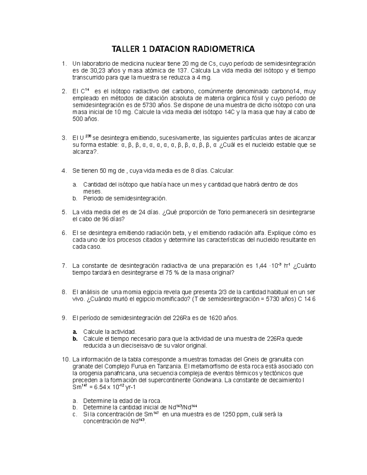 Taller 1 Datacionradiometrica - TALLER 1 DATACION RADIOMETRICA Un ...