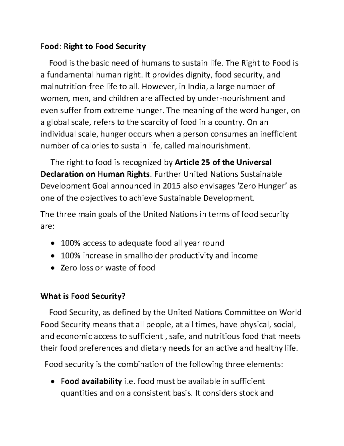 Right to food security - 4th semester material. - Food : Right to Food ...