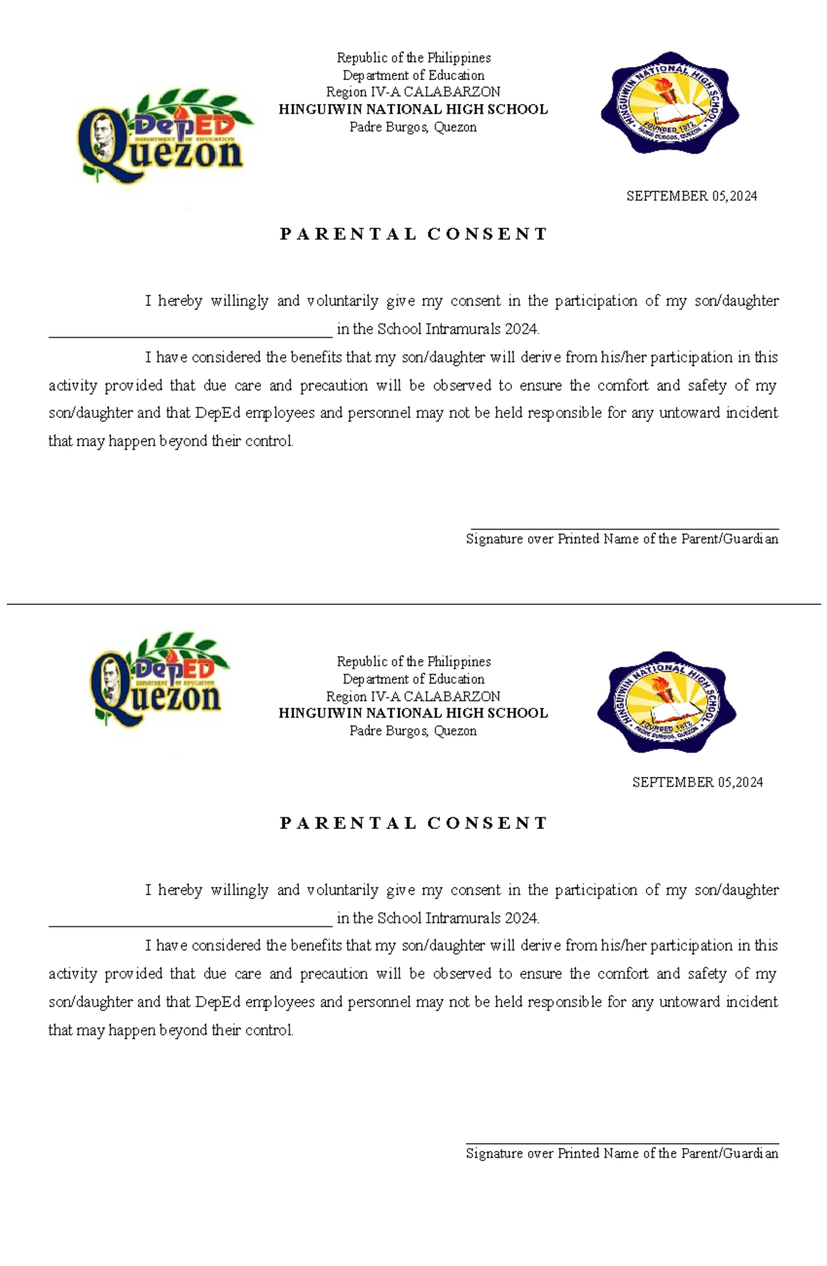 Parent-Consent-Player - Republic of the Philippines Department of ...