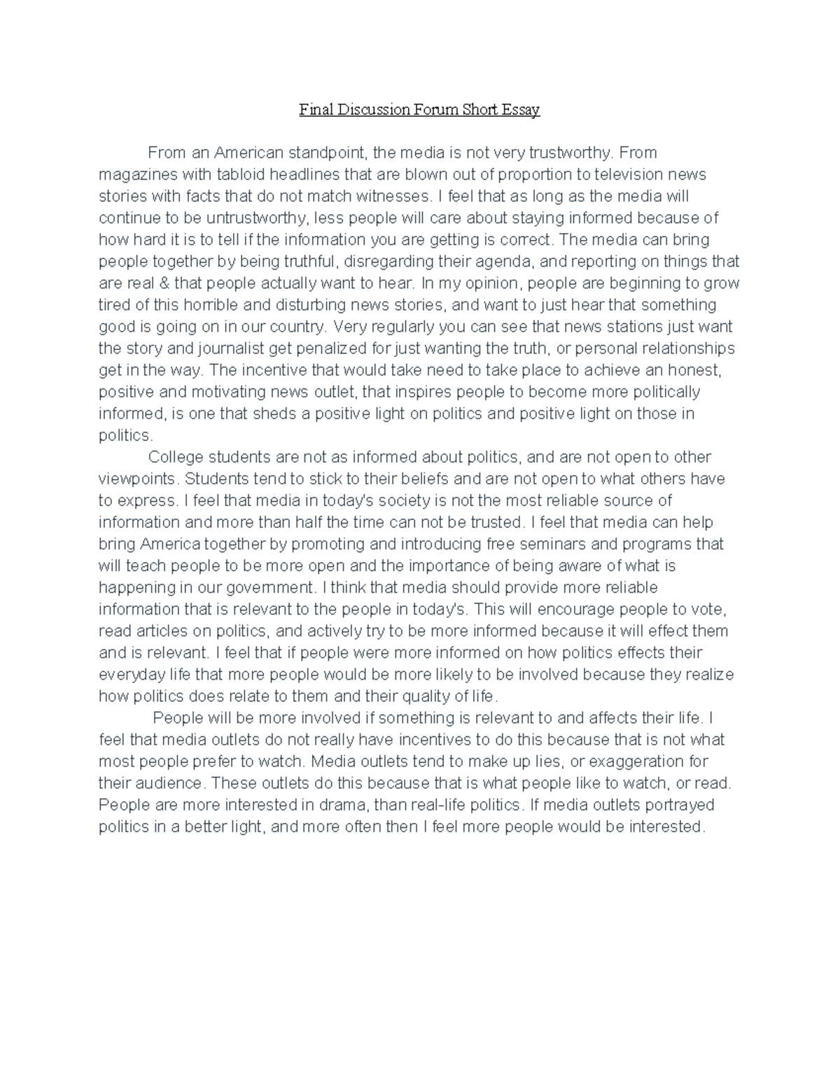 Final Discussion Forum Short Essay - From magazines with tabloid ...