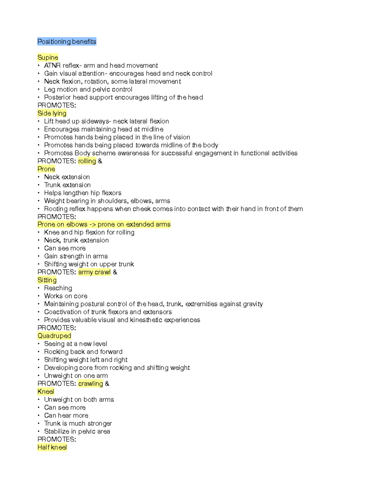 Positioning benefits competency notes - Positioning benefits Supine ...
